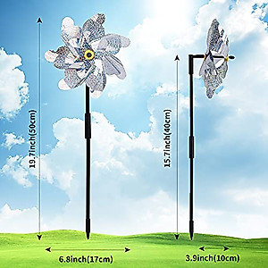 BATTIFE 10 Pack Reflective Pinwheels for Yard and Garden, Pre-Installed Bird Blinder Sparkly Pin Wheel, Scare Birds & Animal Away Wind Spinner (Sliver)