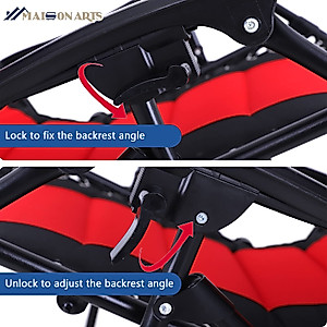 MAISON ARTS Oversized Padded Zero Gravity Lawn Chair Foldable Patio Recliner Anti Gravity Lounge Chair w/Pillow & Cup Holder Outdoor Camp Chair for Poolside Backyard Beach, Support 300lbs, Red