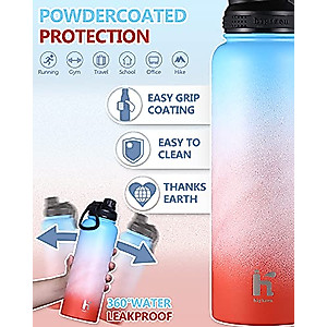 HAPHOM Insulated Water Bottle 37oz Sport Water Bottle 18/8 Stainless Steel BPA Free Sweat Proof and Hinge Lock Lid Anti-Rust Suitable for All People and Anywh