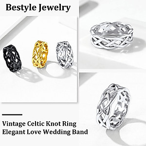 Bestyle Stainless Steel 7mm Wide Celtic Trinity Knot Eternity Wedding Engagement Band Ring, Solid Thick Irish Celtic Trinity Flower Finger Ring Stackable, Size 7