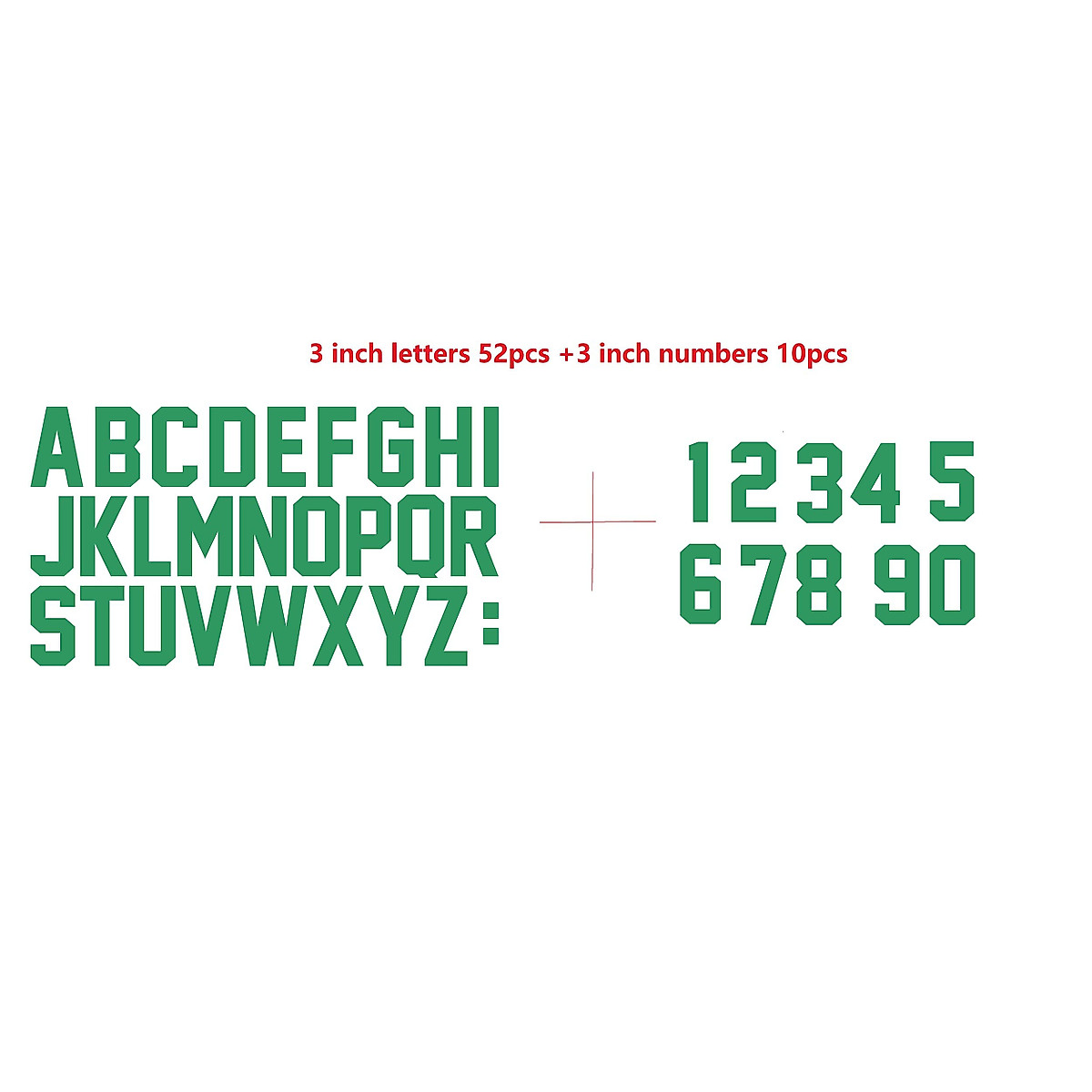 Fanbrilliant Total 64 Pieces 3 Inch Iron On Letters & 3 Inch Numbers Total 64 Pieces Double A to Z Iron On Transfer Letters for Sport Jersyes T Shirts Team Name Patches (Green)