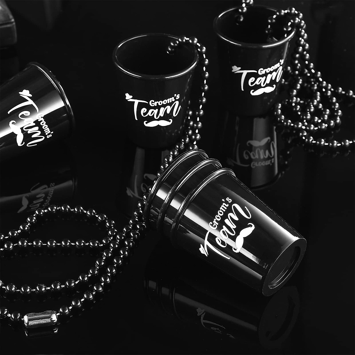 20 Pack Bachelor Shot Glass Necklace Bulk Groom Team Shot Cups with Beaded Necklace Bachelorette Bridal Shower Party Favors Supplies Wedding Proposal Gifts for Men Groomsman, Black