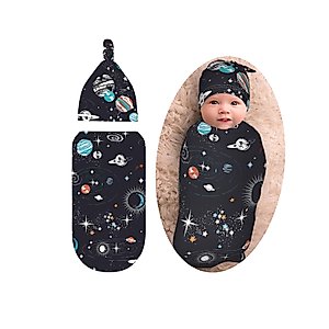Space Baby Stuff Galaxy Swaddle with Beanie Set, Soft and Stretchy Baby Constellation Baby Swaddles Warp Blanket Swaddle Sack for Boy and Girl Gift