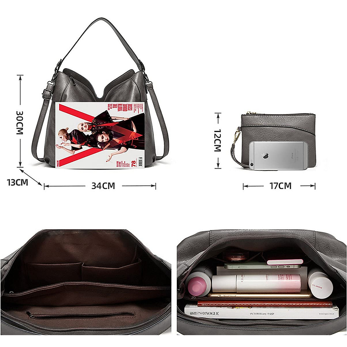 IBLUE Hobo Purses and Handbags for Women, Faux Leather Shoulder Bag Large Crossbody Bags with Tassel#1357 (Red)