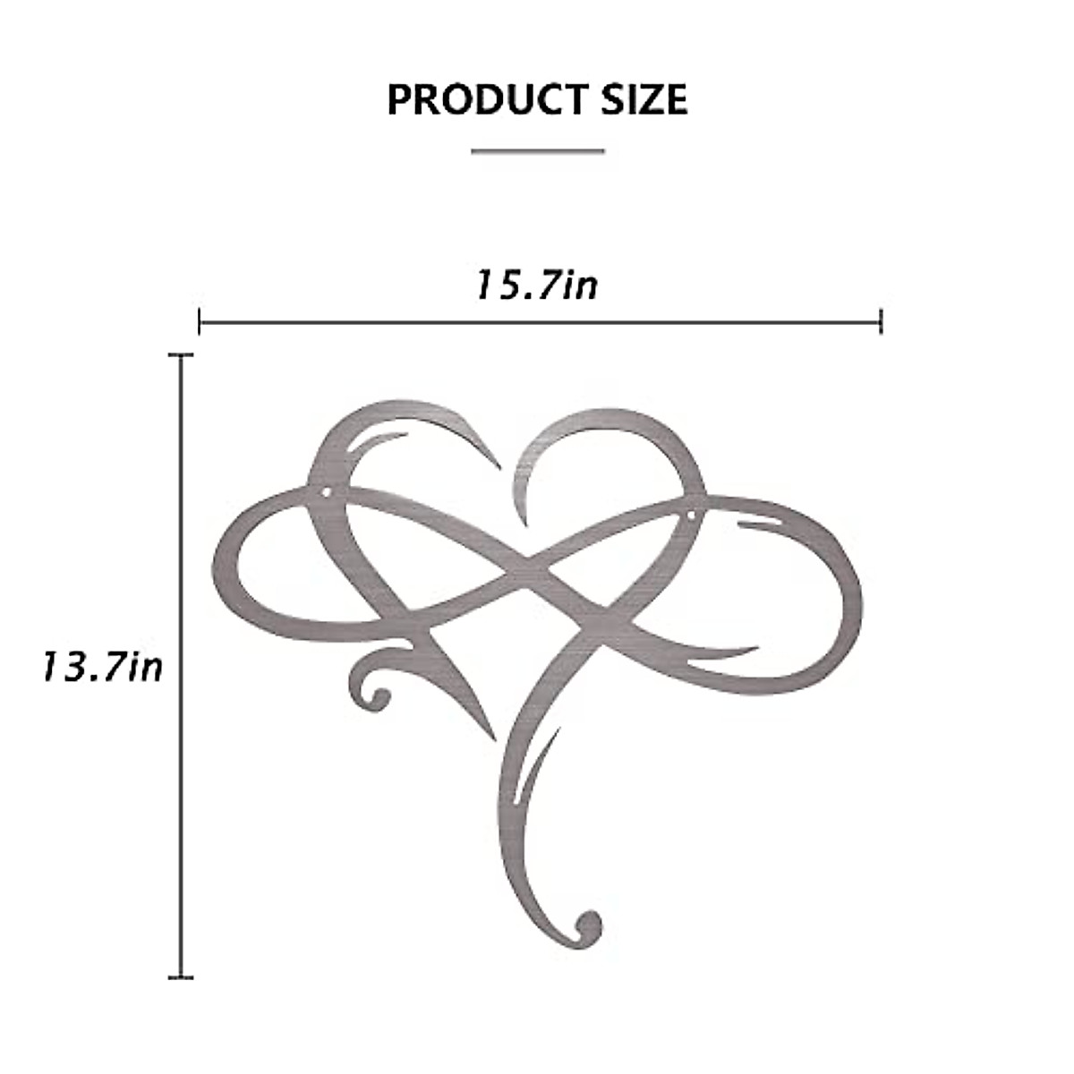 Infinity Heart Metal Wall Decor, Unique Infinity Heart Wall Decor Love Sign Plaque Steel Art Geometric Bedroom Ornaments Cut Out for Home, Wedding Decor (15.7x13.7in, Silver)