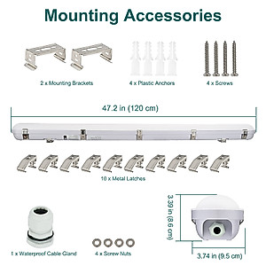 kadision 4ft LED Vapor Tight Light, 60W/50W/40W Wattage Selectable 7200lm 5000K 100-277V, 0-10V Dimmable Vapor Proof Lighting Fixture for Warehouses Car Washes, UL Listed 4-Pack