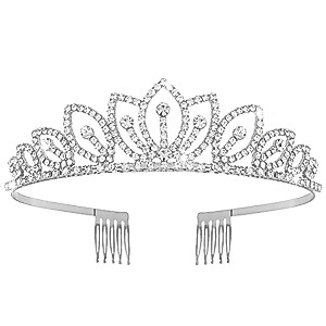 CURASA Silver Crystal Crowns with Comb Pretty Tiaras for Women Princess Crown for Girls Birthday Crown Tiara for Bridal Wedding Headband Quinceanera Prom Costume Elegant Hair Accessories for Women