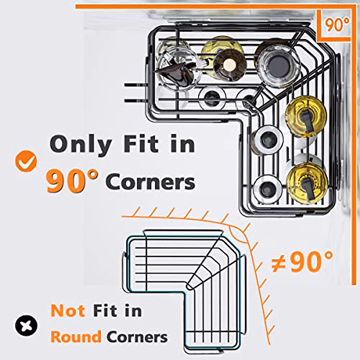 Masoffi Corner Shower Shelf for Inside Shower, Adhesive No Drilling Shower Organizer, Stainless Steel Rustproof Corner Shower Baskets Wall Mounted, 2 Pack Matt Black