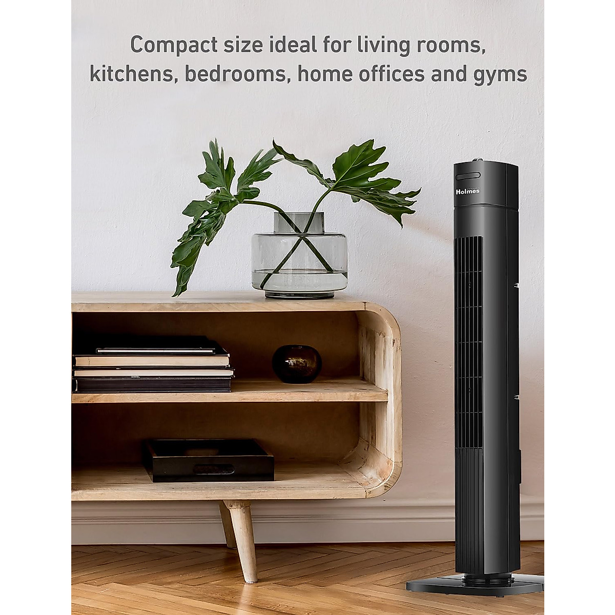 HOLMES 31" Manual Tower Fan, 70° Oscillation, 3 Speeds, 2-Hour Auto Shut-Off Timer, Adjustable Vents, Compact and Slim Profile, Carry Handle, Ideal for Cooling your Home, Bedroom or Office, Black