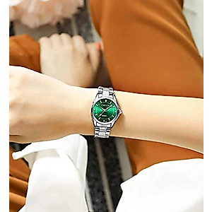 XCZAP Watches for Women Ladies Colorful Dial Simple Girls Stainless Steel Quartz Watch Waterproof Luminous, with Premium Crystal Accented(Green)
