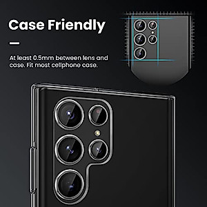 Tensea [3+2PCS] for Samsung Galaxy S22 Ultra Camera Lens Protector, 9H Tempered Glass Camera Cover Screen Protector Metal Individual Ring for S22 Ultra 5G 2022 Release (Clear)