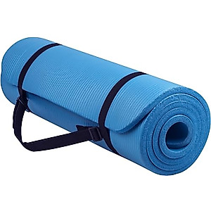 Signature Fitness 1/2-Inch Extra Thick High Density Anti-Tear Exercise Yoga Mat with Carrying Strap, Blue