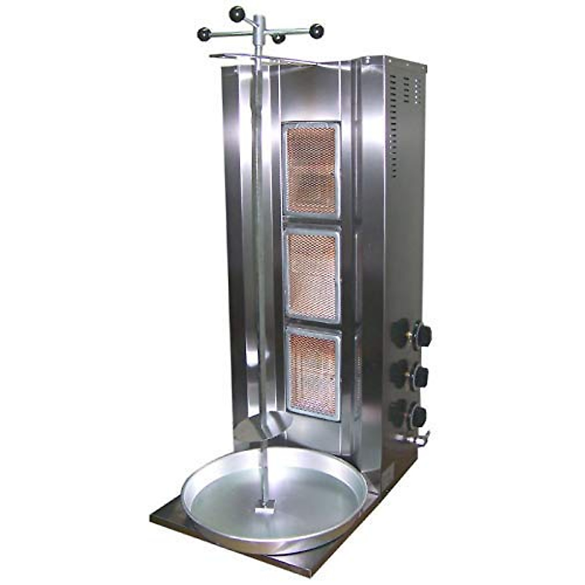 Professional Commercial Industrial Countertop 3 Burner Propane Gas Meat Capacity 35 kg / 77 lbs. Rotating Spinning Vertical Broiler Shawarma Gyro Doner Grill Kebab Tacos Al Pastor Machine