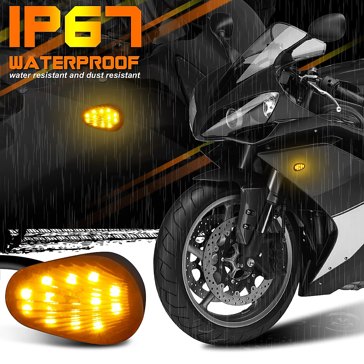 QUASCO Flush Mount Motorcycle Turn Signals Smoked Lens led Blinkers Compatible with Yamaha YZF R1 R3 R6 R6S FJ 09 FZ MT 07 09, Amber