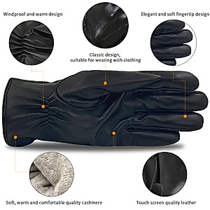 ZLUXURQ Luxury Mens Leather Gloves Cashmere Lined-Soft Comfortable Lambskin