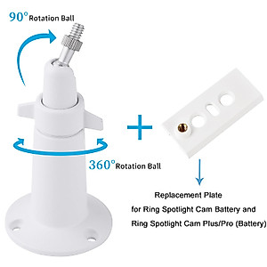 Wall Mount for Ring Spotlight Cam Plus/Pro (Battery), 360°Adjustable Indoor/Outdoor Sturdy Metal Mount Holder, Camera Not Included (2 Pack)