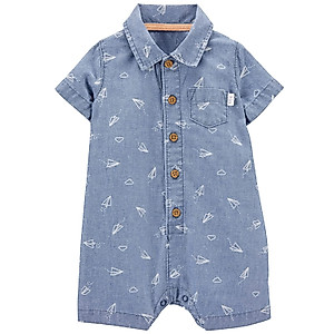 Carter's Baby Boys' One Piece Short Sleeve Romper (24 Months, Chambray/Plane)