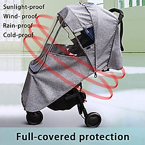 LaChaDa Stroller Cover Weather Shield Universal Waterproof Protection Umbrella Wind Dust Cover for Strollers(Grey)