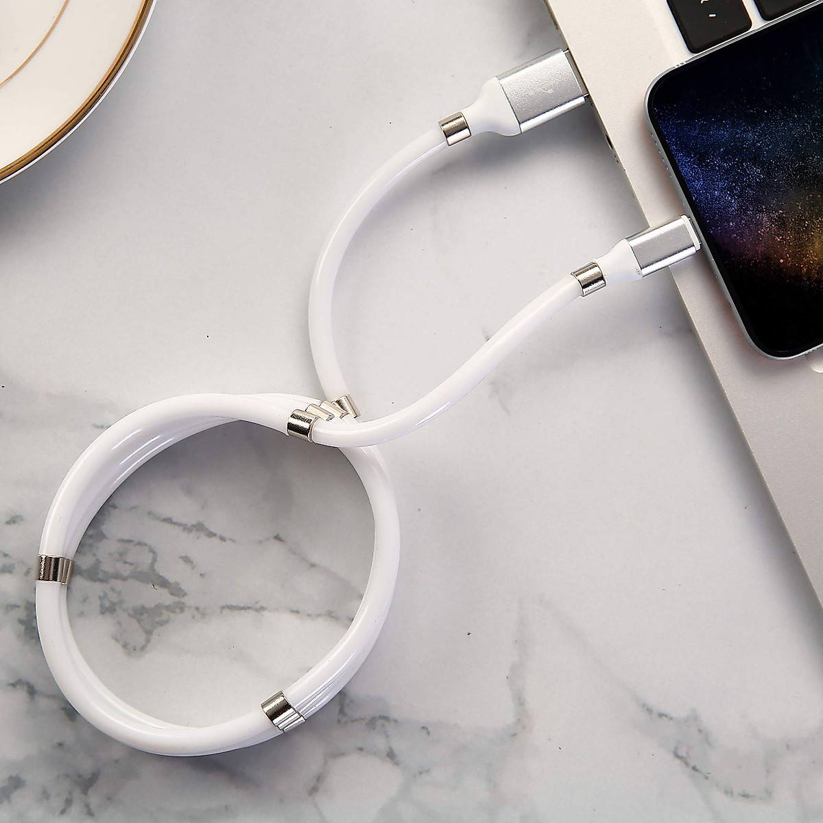 Aduro Magnetic Self Winding Fidget Lightning iPhone Charger Cable MFi Certified Charging Cable Cord For iPhone 12 11 Xs Max XR X 8 Plus 7 Plus 6S 6 Plus SE 2020 5S iPad Pro iPod Airpods 3 Foot (White)