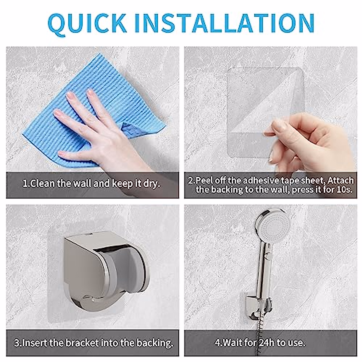 EAARSUO Shower Head Holder Wall Mount, Shower Head Holder Adhesive, Showerhead Holder Clip, Shower Wand Holder Wall Mount, Waterproof Shower Handle Holder (Brushed Nickel)