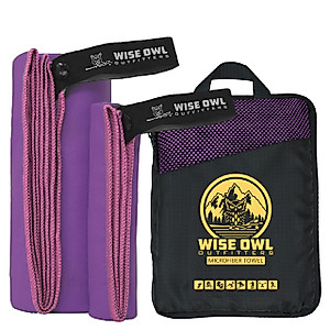 Wise Owl Outfitters Camping Towel - Camping Accessories, Quick Dry Microfiber Towel for Travel, Hiking, Yoga, Workout, and Backpacking, Purple