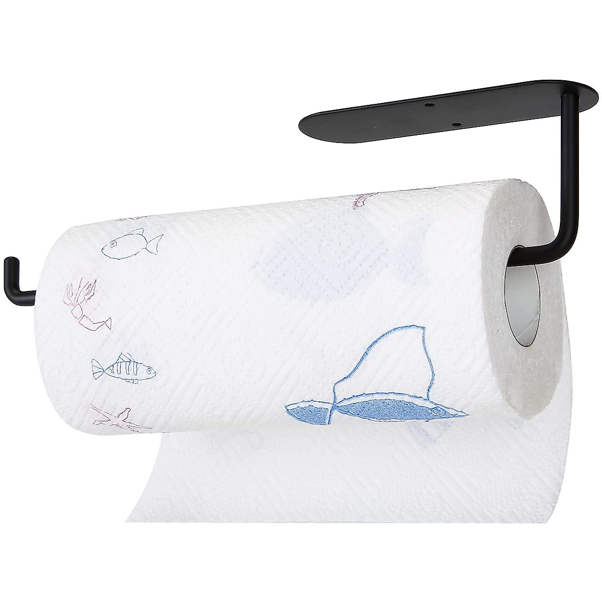 SpiCere Paper Towel Holder Under Cabinet, Adhesive or Wall Mount for Kitchen, Stainless Steel, Black