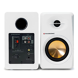 Prosonic BT30 Active Powered Bluetooth Bookshelf Speakers, Studio Monitor, Home Theater, Turntable, with Optical Input, Coaxial Input, 2X RCA Aux Line Input, 80 Watts, (White)