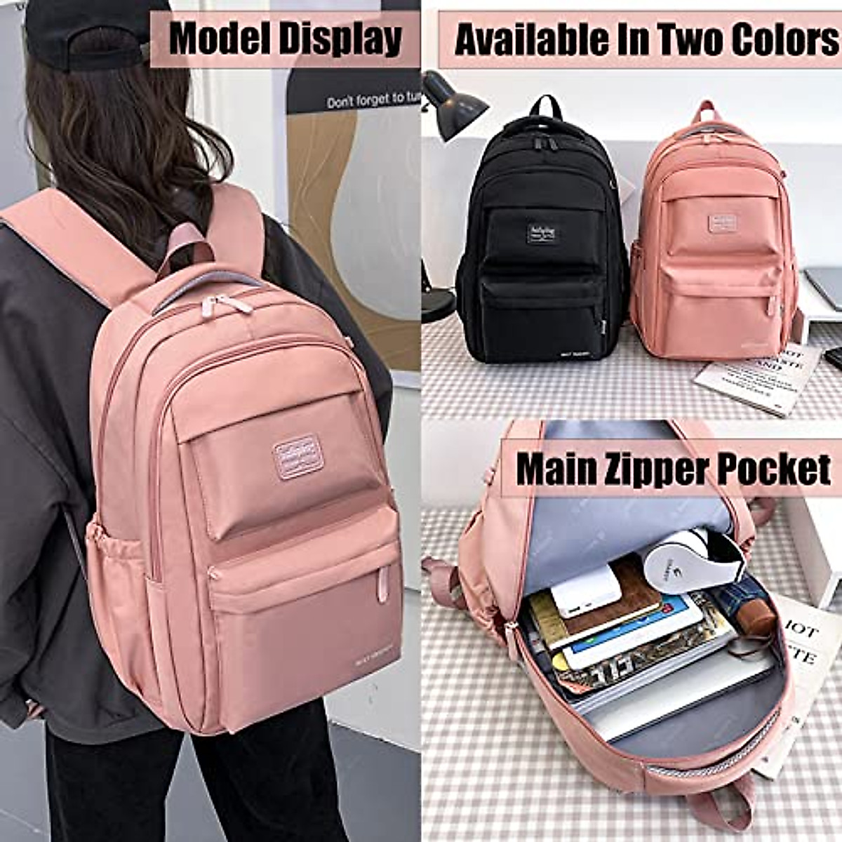 Casual Daypacks,Large Lightweight Casual Backpack for Men Women Water Resistant Travel Laptop Backpack Bookbag for Young Adults fits Sports Study Tourism Hiking(Pink)