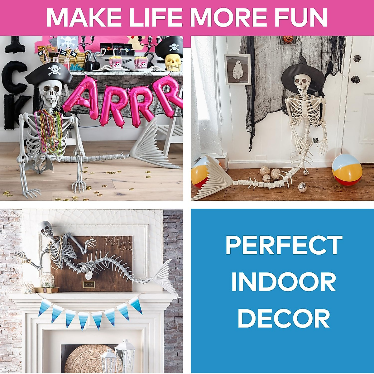 Fun Express 73", 6 Ft, Life Size Original Mermaid Skeleton decor Halloween Decoration, Plastic, Posable, Outdoor and Indoor Use, Halloween and Mystical Decor