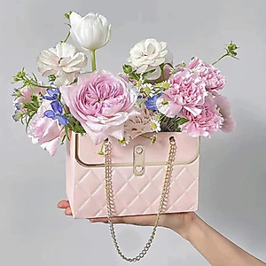 LONG XIN SERIES 8pcs Pink Flower Gift Bags Florist Present Craft Paper Boxes Portable Flower Bags Rectangular Gift Bags for Gift Package