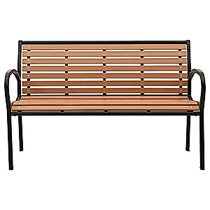 Festnight 3-Seater Patio Bench Garden Bench,Outdoor Bench with Backrest Armrests for Garden, Lawn and Yard 49.2” Steel and WPC Black and Brown