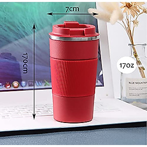 17oz Stainless Steel Vacuum Insulated Coffee Travel Mug for Ice Drink & Hot Beverage, Double Wall Travel Tumbler Cups with Spill Proof Lid, Car Thermos Gift for Men and Women (RED)