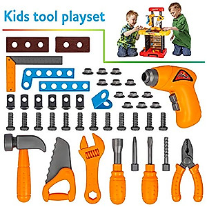 Kids Tool Bench with Electric Drill Toddler Workbench Tools Set for Kids Pretend Play Learning Toy Tool Set, Indoor & Outdoor Toys for 2 Year Old Boys Toy