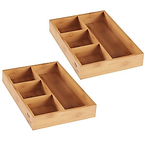 Lavish Home Bamboo Drawer Organizer Set – 2-Pack Natural Wooden Trays – Storage Organization for Kitchen, Office, Bedroom, and Bathroom