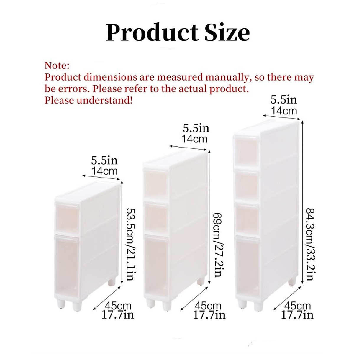 Narrow Storage Drawers, Slim Storage Cart with Drawers, Narrow Bathroom Storage Cabinet, Slim Rolling Storage Cart for Bedroom, Living Room and Bathroom(5.5x17.7x33.2in)