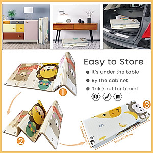 Baby Play Mat, Extra Large Folding Baby Crawling Mat, Waterproof Reversible Playmat Foam Non Toxic Anti-Slip Portable Kids Play Mat for Infant, Toddler (Animal World, 70in*78in*0.4in)