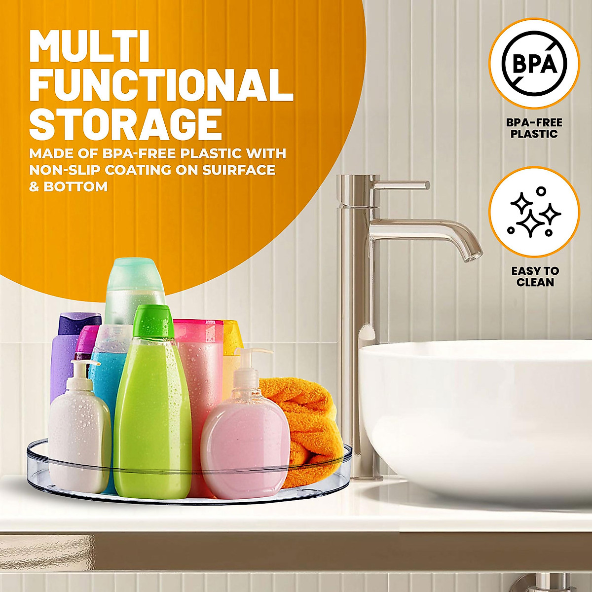 Simple Design Lazy Susan Organizer – Kitchen Cabinet Organizer – Heavy Duty Plastic – Multifunctional and Practical Design – Ideal for Kitchen, Under Sink, Bathroom (1 Pack)