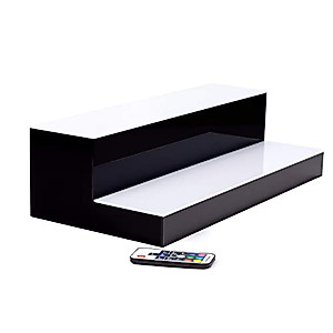 BarSquad LED Lighted Bar Shelf - 16in, 2 Step Illuminated Liquor Bottle Display Shelf with Multicolor Lighting Modes, Wireless Remote