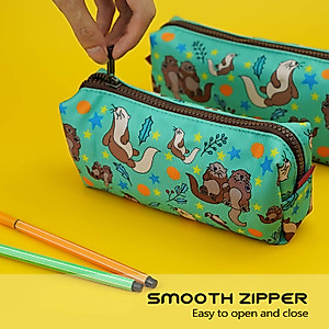 LParkin Otters Pencil Case Canvas Pen Bag Pouch Cute Stationary Case Makeup Cosmetic Bag Gadget Box