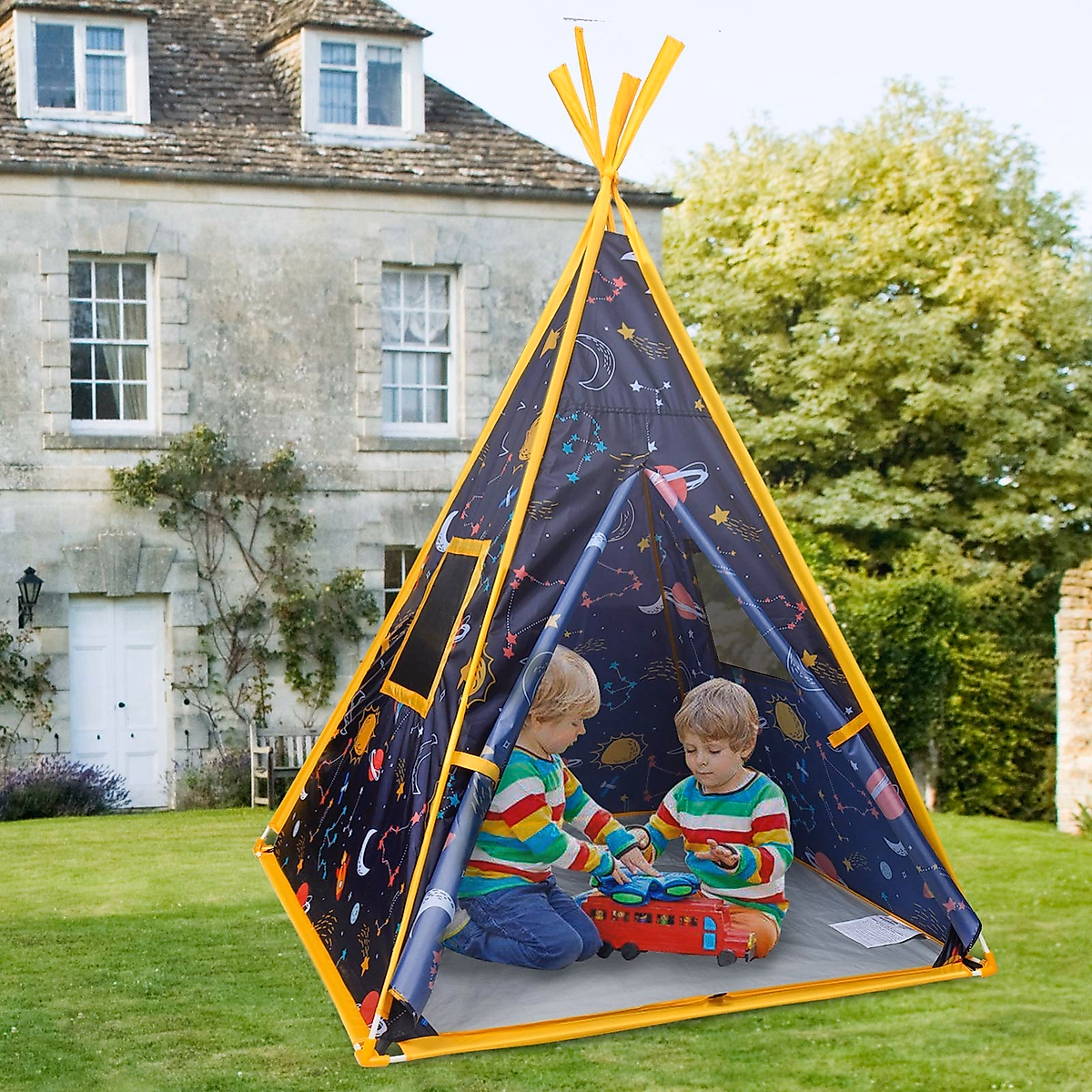 MountRhino Kids Teepee Tent -44”x44”x61” Large Happy Hut Galaxy Space Kids Tent, Indoor Outdoor Playhouse Tents for Boys and Girls,Kids Indian Teepee Play Tent,Perfect Kid’s Gift