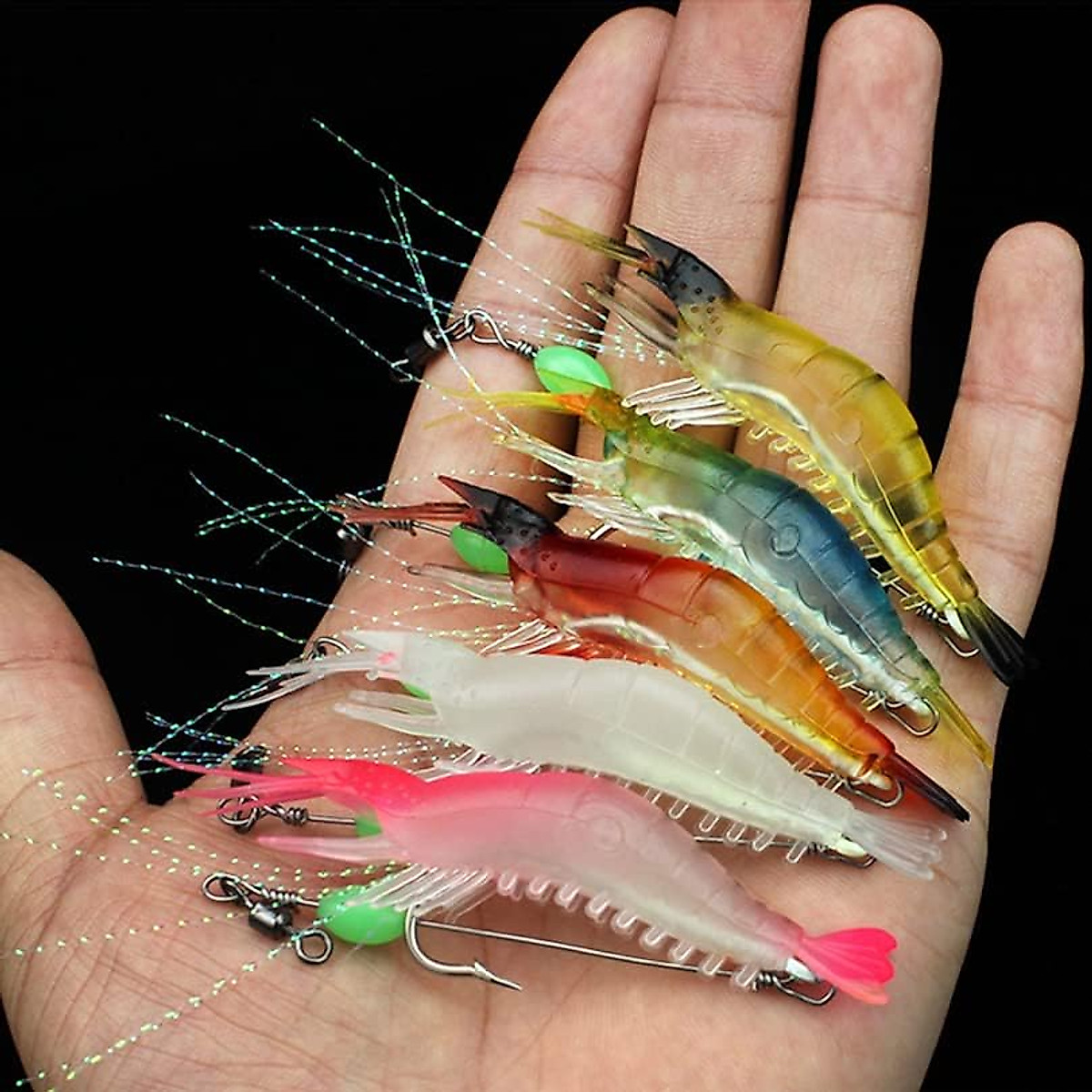 OriGlam 5pcs Soft Luminous Shrimp Lure Set, 5 Colors Shrimp Bait Shrimp Lures Fishing Bait with Hooks Beads Fishing Tackles for Freshwater Saltwater Bass Trout Catfish Salmon
