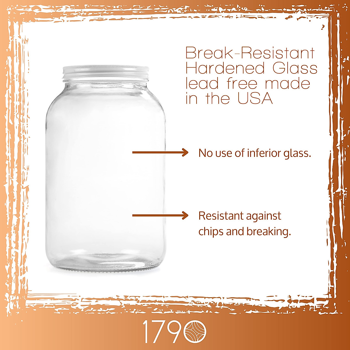 Large Glass Jars with Lid - Wide Mouth 1 Gallon Glass Jar with Lid - Glass Gallon Jar for Kombucha & Sun Tea - Gallon Mason Jars are Large Glass Jars with Lids 1 Gallon for Food Storage - 2 Pack