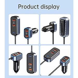 Impulsiqs 6 Port USB C Car Charger Adapter – 75W Car USB Charger Multi Port 5 ft Backseat Extension - 12v Cigarette Lighter USB Charger Plug - Super Fast Type C PD3.0 QC3.0 Compatible with iPhone