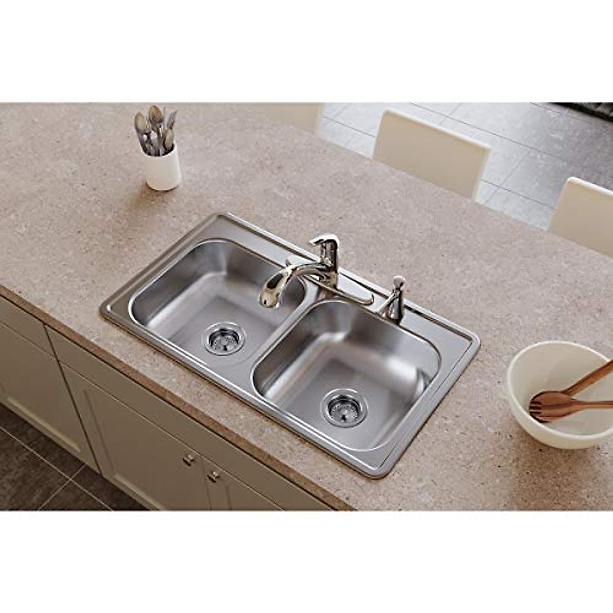 Elkay D233193 Dayton Equal Double Bowl Drop-in Stainless Steel Sink, 33 x 19 x 6.5