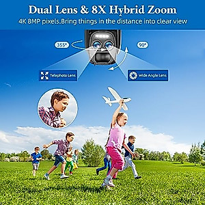 Uniter 4K Solar Security Cameras Wireless Outdoor, 2.4g & 5g WiFi PTZ Camera Battery Powered, 360°View Home Security Systems with Color Night Vision, Spotlight Siren, PIR Sensor, IP66