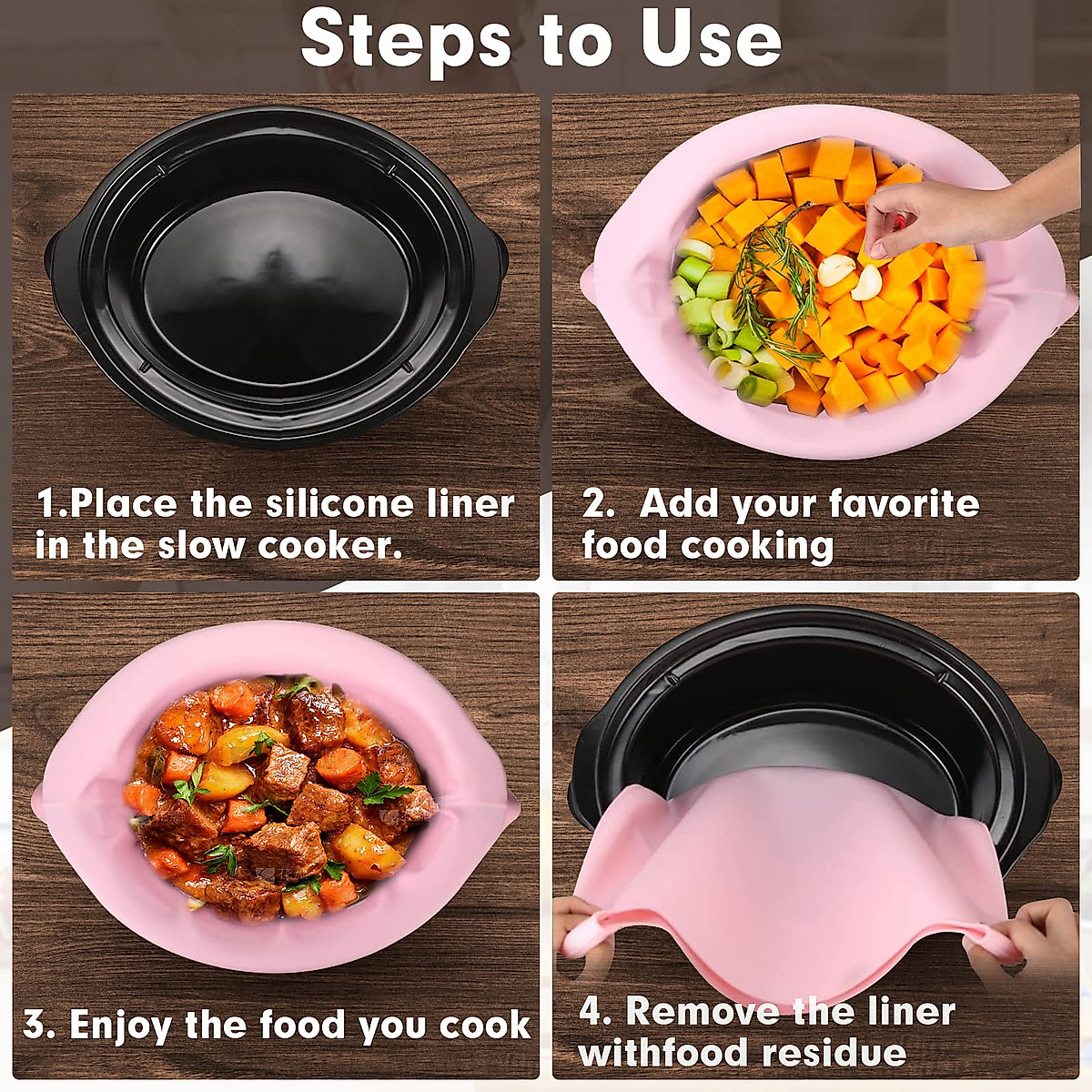 3 Pack Silicone Slow Cooker Liners - Reusable & Leakproof Fit 6-8 Quarts Crockpot，Dishwasher Safe Cooking Liners for Oval or Round Pot