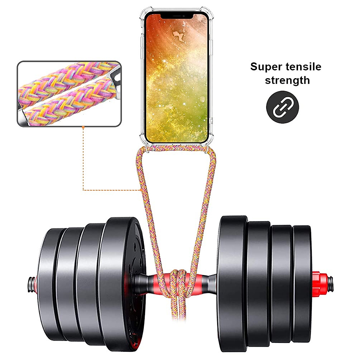 YESPURE for iPhone XR Case Clear Neck Hanging Adjustable Shoulder Lanyard Crossbody Phone Cover Women Girls Soft TPU Slim Protective Strap Mobile Case for iPhone XR - Rainbow