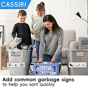cassiri Recycle Stickers for Trash Bins - 4-Piece Set, Recycle Sticker Standard Garbage Signs Sticker, Trash and Recycle Stickers Waterproof Strong Adhesive, Recycling Stickers for Trash Can (Square)