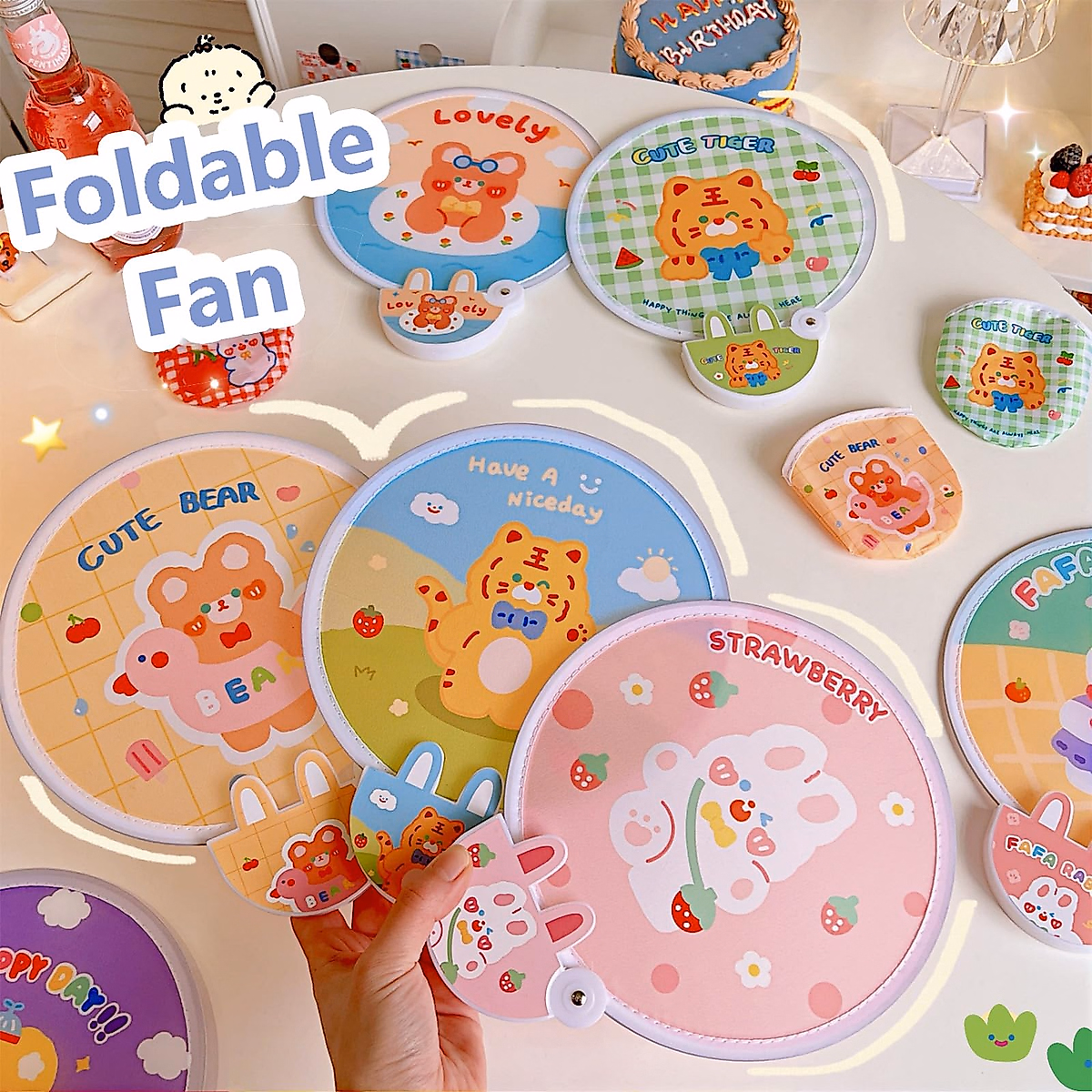 Heseyomo 6pcs Folding Hand Fans for Women, Foldable Mini Cloth Portable Fan Gift with Handle