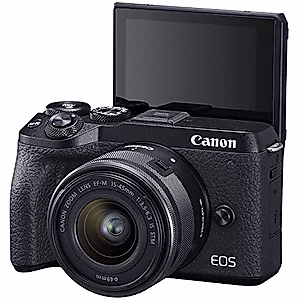 Canon EOS M6 Mark II Mirrorless Digital Camera with 15-45mm Lens and EVF-DC2 Viewfinder (Black) (3611C011) + Canon EF-M Lens Adapter + Canon EF 24-70mm Lens + 64GB Tough Card + Case + More (Renewed)